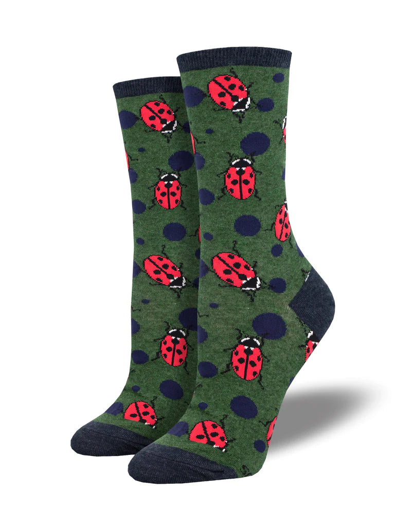 SOCKSMITH WOMENS LADYBUGS GREEN HEATHER – The Shoe Mill